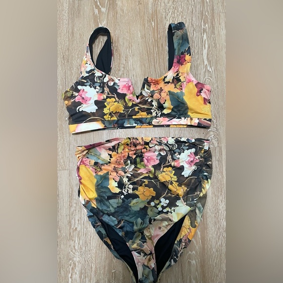 Albion | Swim | Albion Rosalia Black Floral Bikini Ruched Highwaisted ...